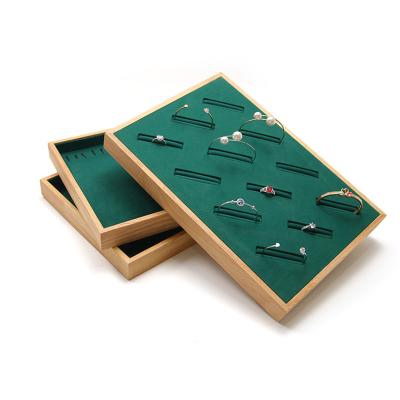 China Custom Wooden Jewelry Display Plate Multiple Compartments for Ring Ear Studs Pendant for sale