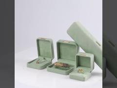 Octagonal light green Velvet Jewelry Box customizable flip Jewellery Box With Golden patch