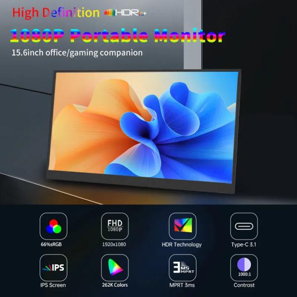 OEM/ODM 15.6 Inch IPS 1080P 60Hz Gaming Type-C HDR Portable Monitor Screen Extender for Laptop Mobile