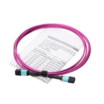 China MPO Fiber Optic Jumper OM4 Female 12 Fibers MPO/MTP Patch Cord Manufacturer China for sale