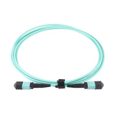 China MPO Fiber Optic Jumper OM4 Female 12 Fibers MPO/MTP Patch Cord Manufacturer China for sale