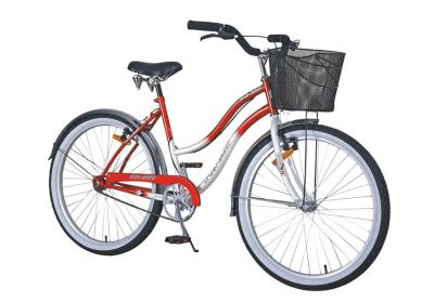 China Red Full Size Single Speed Beach Ladies City Bikes With Basket for sale