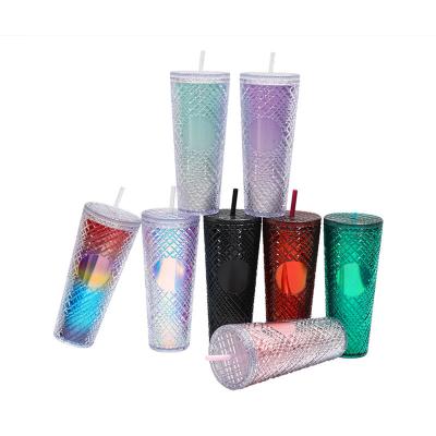 Cina Semi Transparent Honeycomb Textured Tumbler With Straw 24 Ounce Volume in vendita