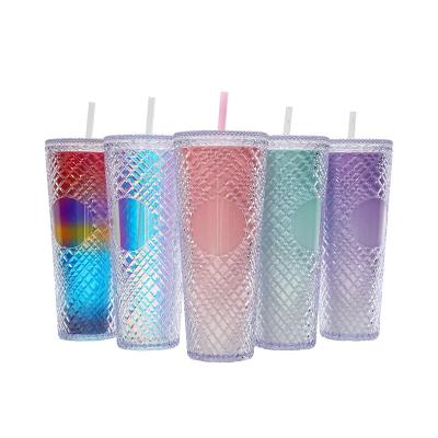 Cina Semi Transparent Honeycomb Textured Tumbler With Straw 24 Ounce Volume in vendita
