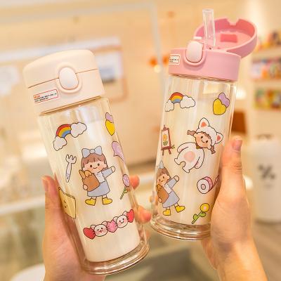 China One Touch Click Open Double Wall Insulation Glass Water Bottles With Straw à venda