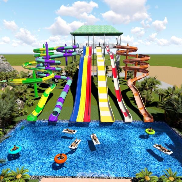 China Family Friendly Adults Big Water Park Slide For Amusement Park 50-100 Meters Length supplier