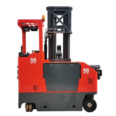 Cina stand-on 4 way 3000kg electric reach forklift truck four directional sideloader for long Materials in vendita
