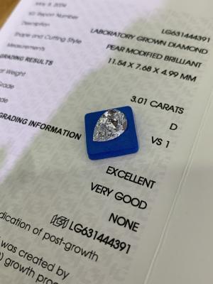 China Peer Cut CVD Manmade Diamanten 3.01 Duidelijkheid D Kleur OEM ODM Te koop