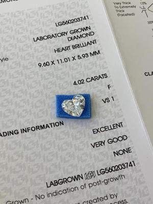 Cina Cuore leggero sintetico Diamanti coltivati in laboratorio 4,02 carati F VS1 in vendita