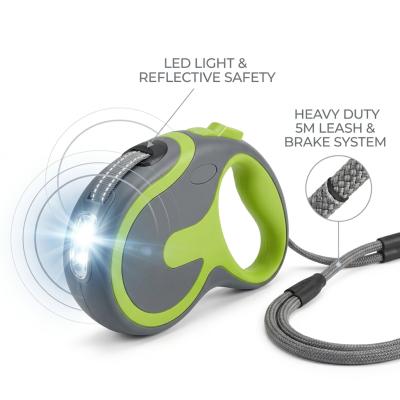 China LED Light Retractable Dog Leash 5m Reflective Heavy Duty Anti Slip Handle for sale