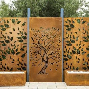 China Rustic corten steel trees and leaves metal macrame wall hanging art for sale