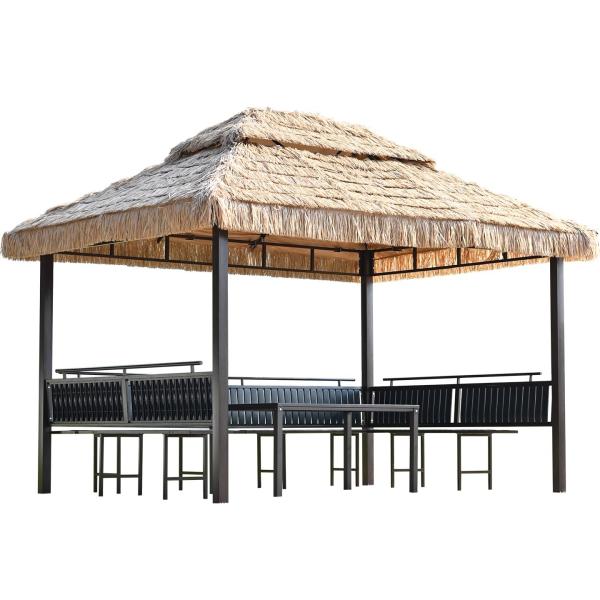 Quality Gazebo Outdoor Courtyard Pavilion Aluminum Alloy Garden Cabana Thatched Roof Hut Sunroom Tea House Rural Yard Homestay Canopy for sale
