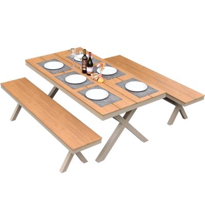 Outdoor Tisch und Stühle aus Kunststoffholz – Villa Gartenmöbel-Set, wetterfest & korrosionsbeständig für den Außenbereich.