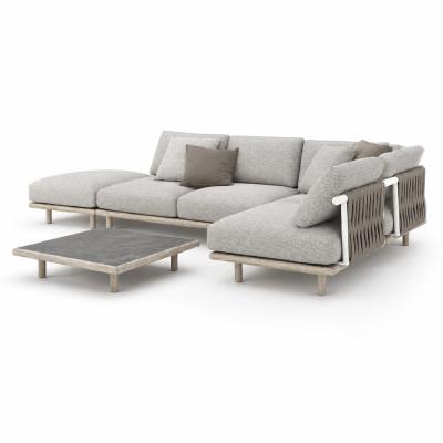 China Powder-coated Aluminum Frame Modular Outdoor Sectional Sofa Set with Vertical Gray Rope Back Weaving and Thick Quick-Dry Foam Cushions for sale