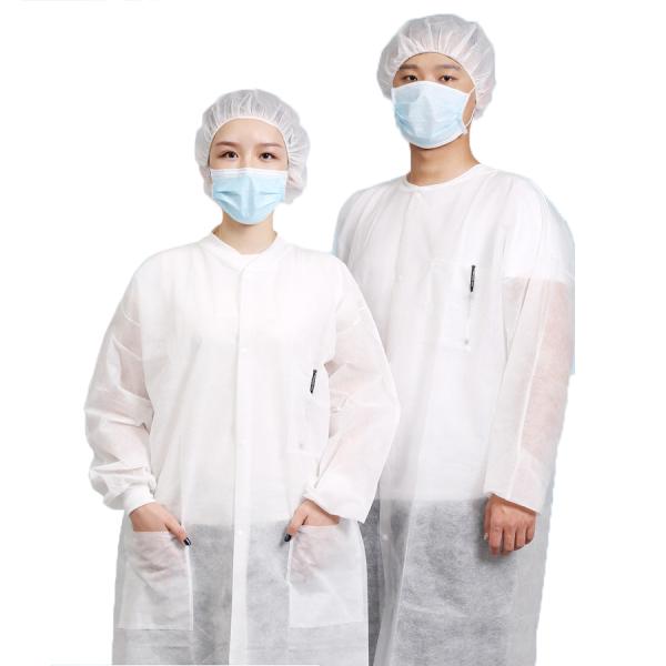 Quality OEM Service Acceptable Multiple Color Option Disposable Lab Coat with Knitted for sale