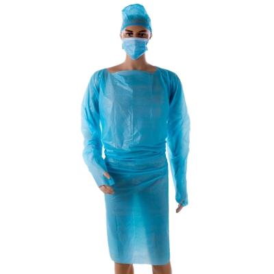China Back-opening Light Blue Waterproof Plastic Apron Polyethylene Medical Disposable CPE Gown for sale