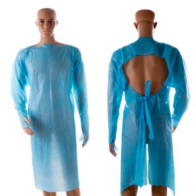 China Disposable  Hospitals Overhead/open Back CPE Isolation Gown Individual Pack OEM for sale