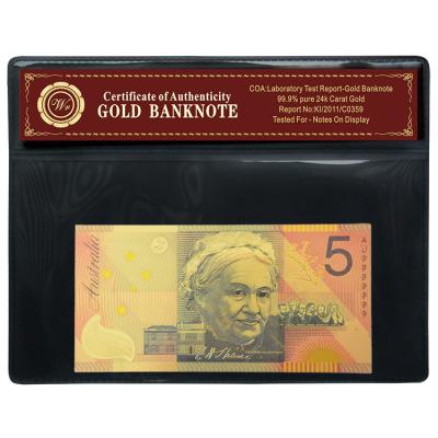 Cina Nuovo ORO impressionante della banconota 24k dell'australiano $5 per il regalo di affari in vendita