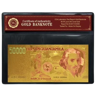 中国 2015 年イタリア 50000 Iira の金の銀行券、外国の銀行券の金の紙幣の 販売のため
