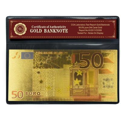 Cina Oro delle banconote 24K dell'euro 50, biglietto con il regalo della decorazione della struttura del COA in vendita