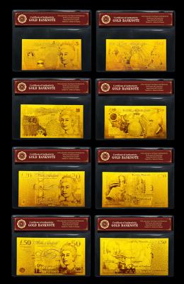 China Cédula pura AJUSTADA do ouro 24K da libra britânica £5 £10 £20 £50 com quadro do COA à venda