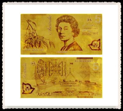 Cina AUD della banconota dell'oro dell'Australia nuove 5 placcate nella stagnola di oro 99,9% per la raccolta in vendita