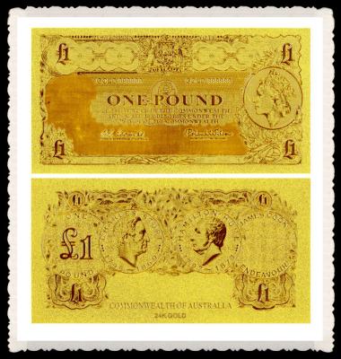 China Australia One Old AUD Gold Banknote With Pure 24K Gold Foil Plated For Christmas Gift for sale