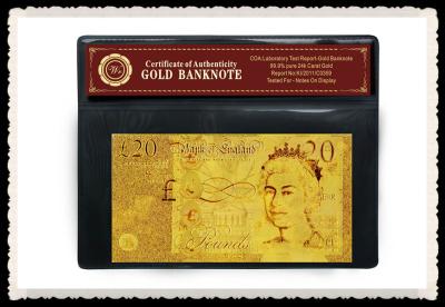 China £20 a libra Ingleses, OURO 24K grava a CÉDULA com papel moeda do ouro do COA à venda