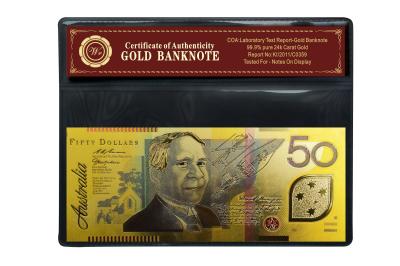 China O australiano novo $50 coloriu a cédula do ouro 24k com quadro do COA para a coleção à venda