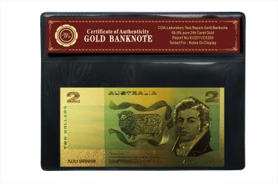 中国 オーストラリアの金の銀行券様式、COA フレームが付いている 24k $2 金ホイルの銀行券を着色して下さい 販売のため