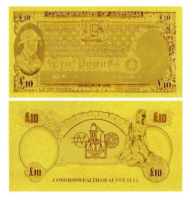China Cédula do ouro do dólar australiano do costume 24k 10 para o GV da coleção à venda