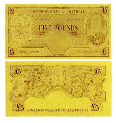 China Cédula pura velha do ouro do logotipo 24k do dobro do AUD da coleção 5 para presentes do negócio à venda