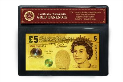 中国 収集できるまれで多彩なイギリス 5 はギフトのための COA フレームが付いている純粋な 24K 金の銀行券を打ち砕きます 販売のため