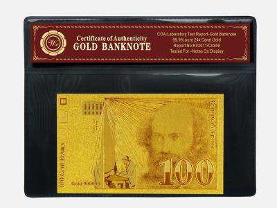 Китай Выгравированное франция представляет счет 100 кредитка золота франка 24K для подарка дела с COA продается