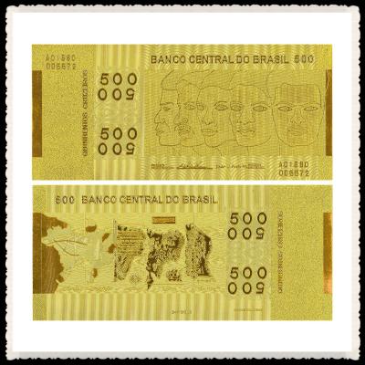 Cina Oro del Brasile del regalo placcato oro del ricordo roba squisita della raccolta della banconota di 500 dollari in vendita