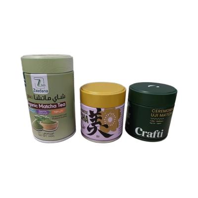 China Airtight Food Grade 30g 50g 100g Matcha Tin Can Green Tea Powder Tin Container with Screw Lid for sale