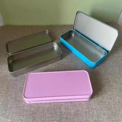 China Rectangle Pencil Tinplate Case Blue Pink Silver Pen Tin Box For Makeup Cosmetic Tools for sale
