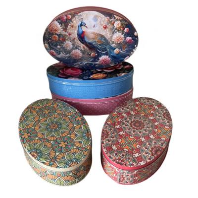 China Embossed Oval Food Tin Box L250*W150*H56mm Metal Container for Biscuit Cake Candy Snack for sale
