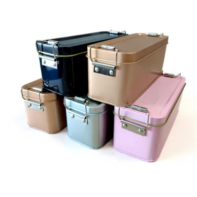 China Rectangular Metal Cake Tin Cans Storage Box Hinge Lid Cookie Candy Food for sale