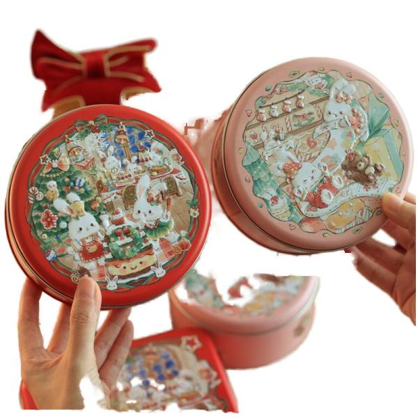Quality Christmas Festival Metal Gift Round Tinplate Box Matte Finish Food Storage Can for Pizza Storage for sale