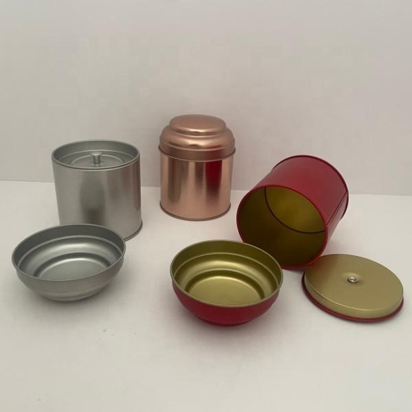 Quality 50g Golden Tea Leaves Tin Cans Round Tinplate Metal Food Grade With Crown Cap for sale
