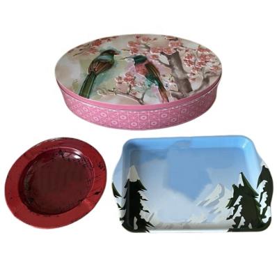 China Embossed Oval Round Food Tin Box Dish Plate Jar For Biscuit Cookie Cake Candy Snack for sale