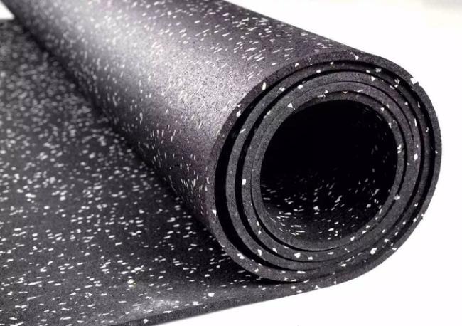 Rubber floor rolls in storage