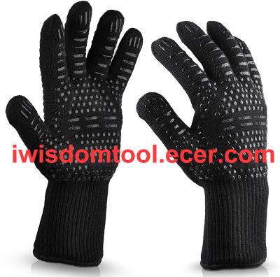 China Customized Aramid Fiber Barbecue Oven Glove 932F 500 Degree Extreme Heat Resistant Grill BBQ Gloves for sale