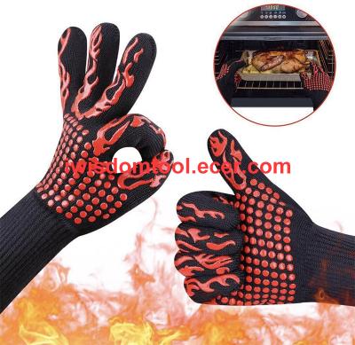 China Amazon Suppliers Kitchen Oven Extreme Heat Resistant Gloves, Silicone BBQ Gloves For Grill Gloves EN407 CE for sale