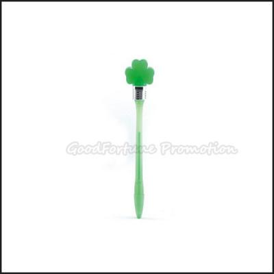 China Printed Logo Ballpoint Pen Led Light Clover Shape Ballpoint Pen for sale