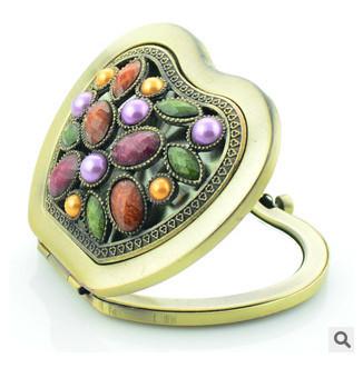 China New creative customed diamond logo gold apple luxury pocket makeup mirror for sale