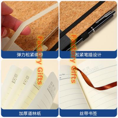 China Eco Soft Cork Fabric Sticky Note Book Elastic And Ribbon Pen Holder Logo for sale