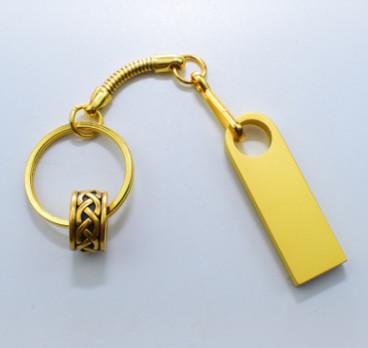 China Custom Business Gifts High Speed Yellow Metal Gold Usb Flash Drive Disk With Keyring for sale