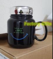 Quality Black Shinny Gloss Finished Ceramic Coffee Mugs Cup With Mirror Lid To Go Mug for sale
